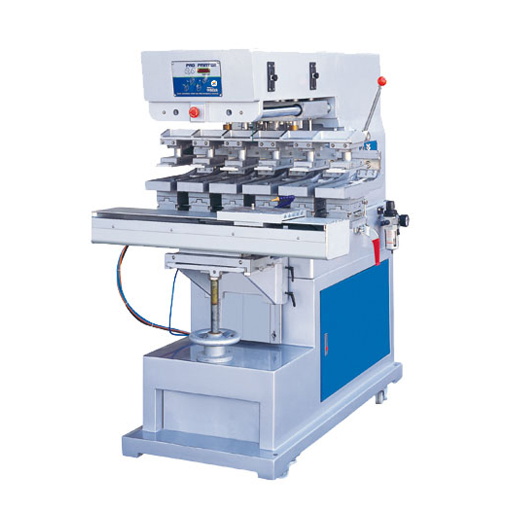 6 color pad printer machine with sliding shuttle and hot air dryer